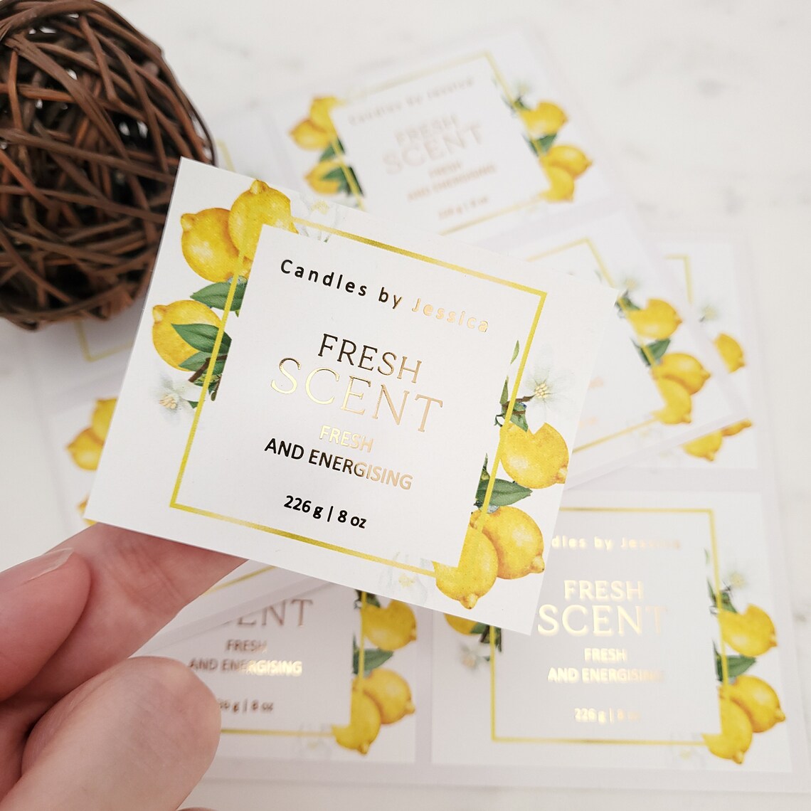 Custom Lemon Candle Label Stickers: Gold Foil Packaging - Etsy