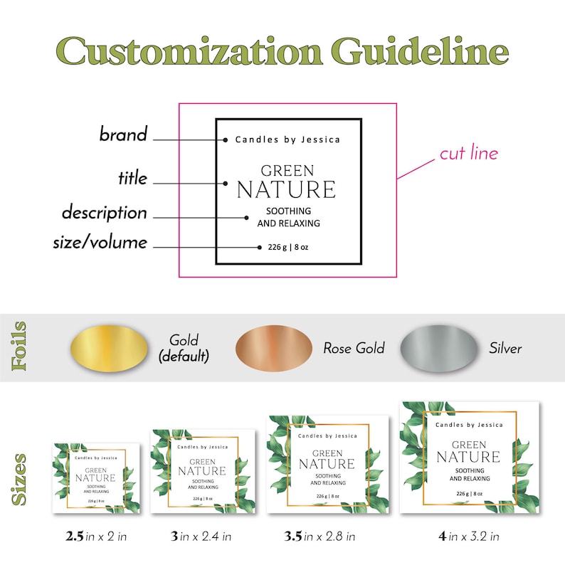 Custom Gold Foiled Greenery Candle Labels Gold Foiled - Etsy