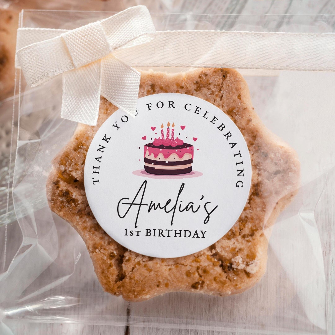 Personalized Kids 1st Birthday Party Favor Stickers, Pink Cake Second ...