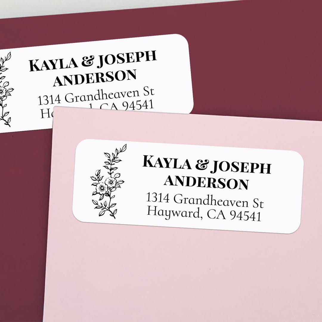 Modern Return Address Labels With Botanical Line Art Design Black ...