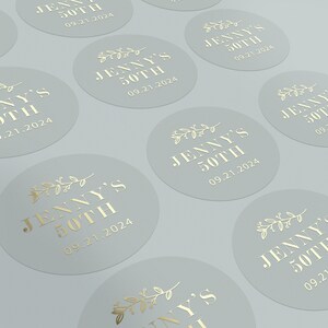 50th Birthday Favor Stickers: Custom Gold Foil, Personalized Party ...