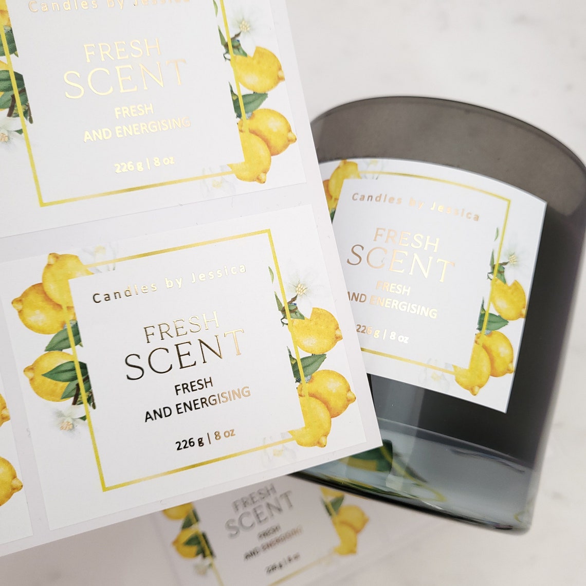 Custom Lemon Candle Label Stickers: Gold Foil Packaging - Etsy