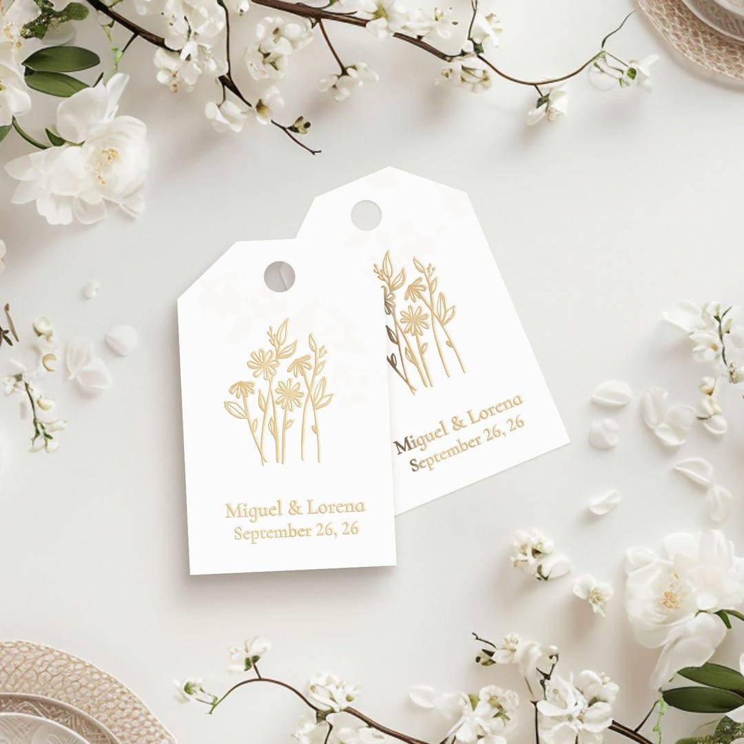 Personalized Wedding Favor Tags • Custom Floral Gift Tag • Foiled Gift ...