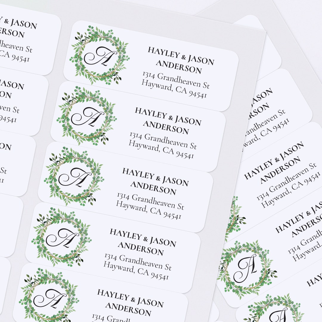 BULK Return Address Labels With Greenery Foliage, Monogram Address ...