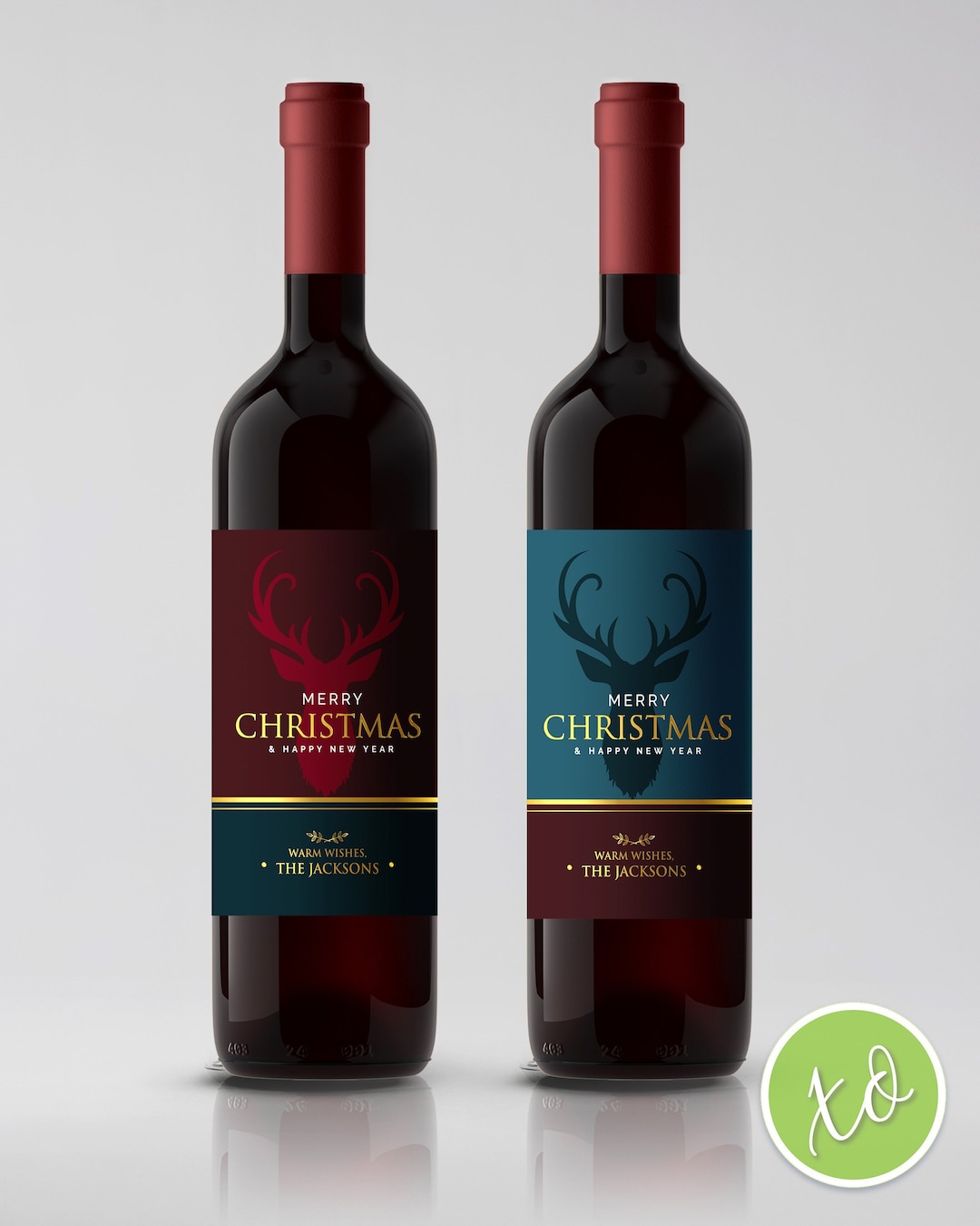 Christmas Wine Labels Custom Holiday Party Red and Gold Wine Bottle ...