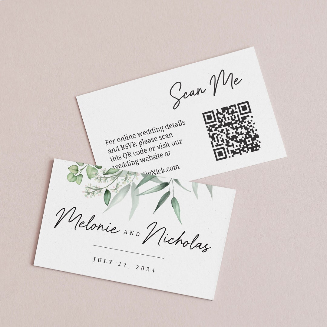 QR Code Wedding Website Cards, Greenery Wedding Website, Insert Cards ...