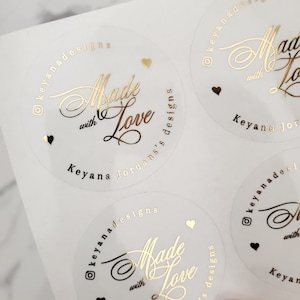 Custom Gold Foil Made With Love Stickers: Clear or White Vinyl - Etsy