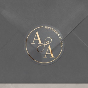 Clear Envelope Seals, Wedding Invitation Stickers, Initial Stickers for Weddings Gold ...