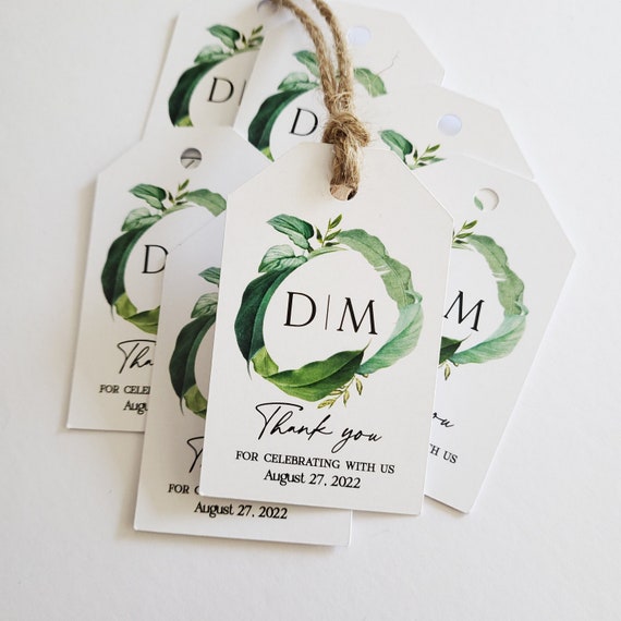 Greenery Monogram Thank You Wedding Favor Tags Personalized - Etsy