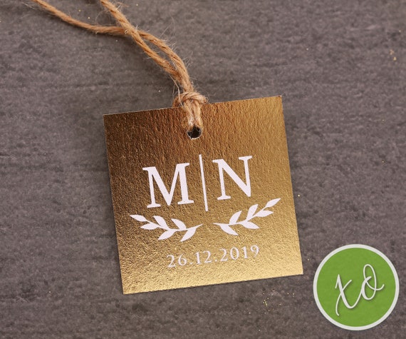 Real Gold Foil Wedding Gift tags Personalized Initial Wedding | Etsy