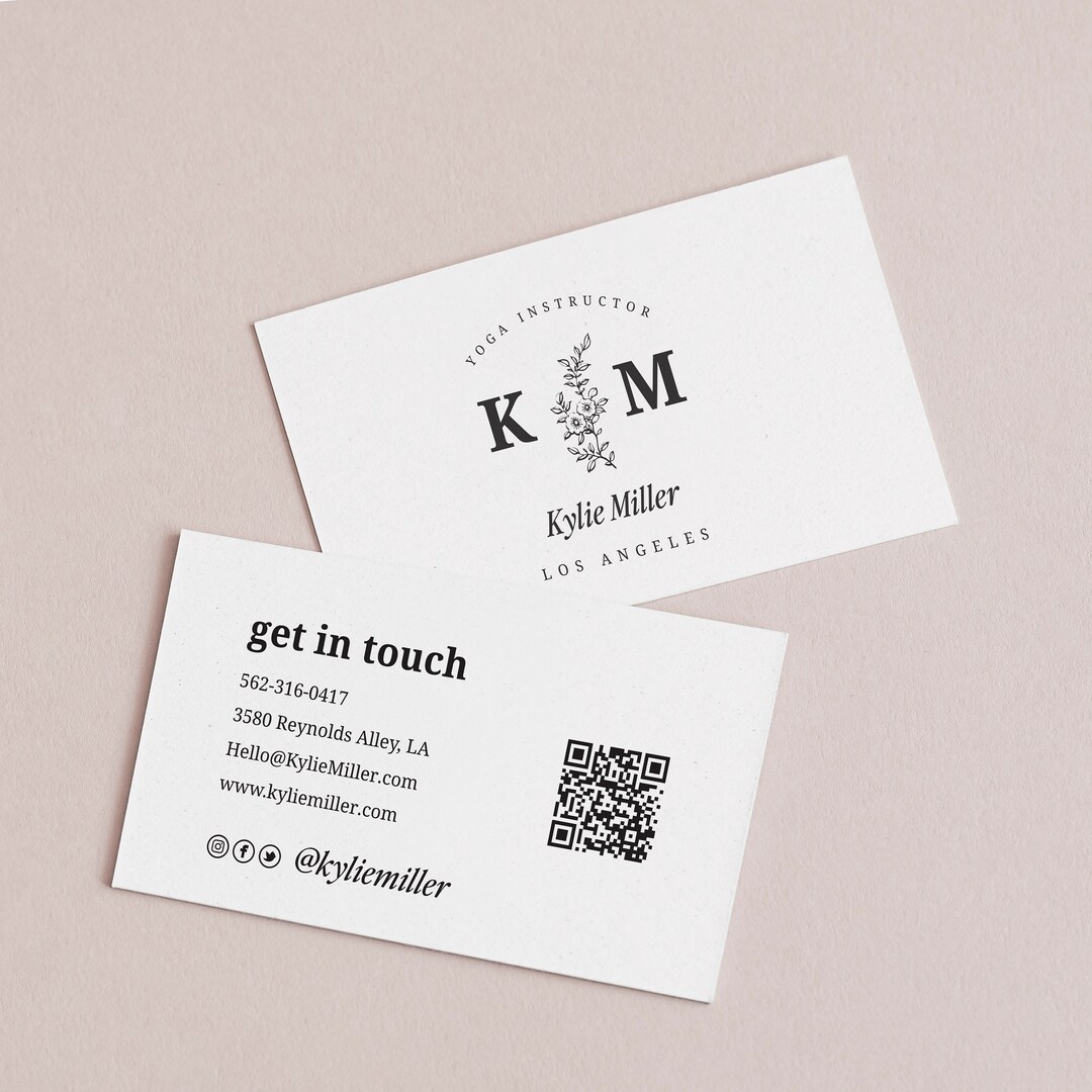 QR Code Business Cards, Monogram Cards With Flower, Custom DIY Business ...
