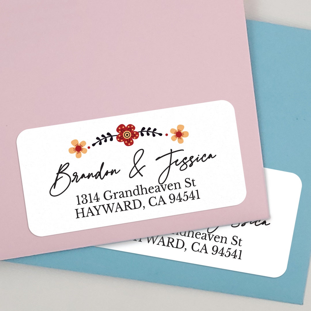 Custom Floral Motif Wedding Return Address Labels: Personalized Mailing ...