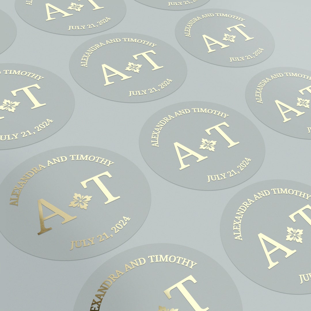 Clear Wedding Stickers With Gold Foil and Monograms, Personalized ...