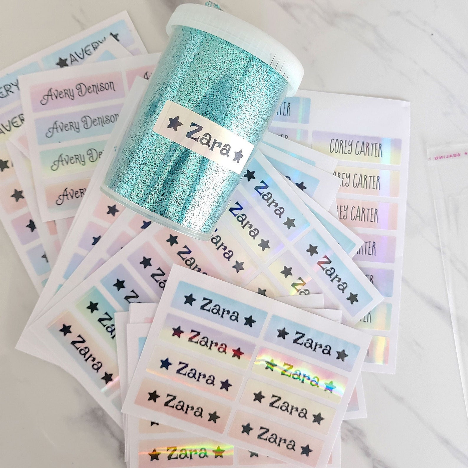 Personalized Name Stickers Name Labels Holographic Name | Etsy
