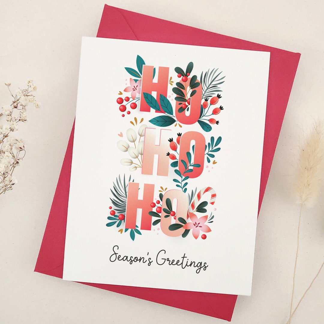 Ho Ho Christmas Card, Merry Christmas Card, Friends, Family Christmas ...