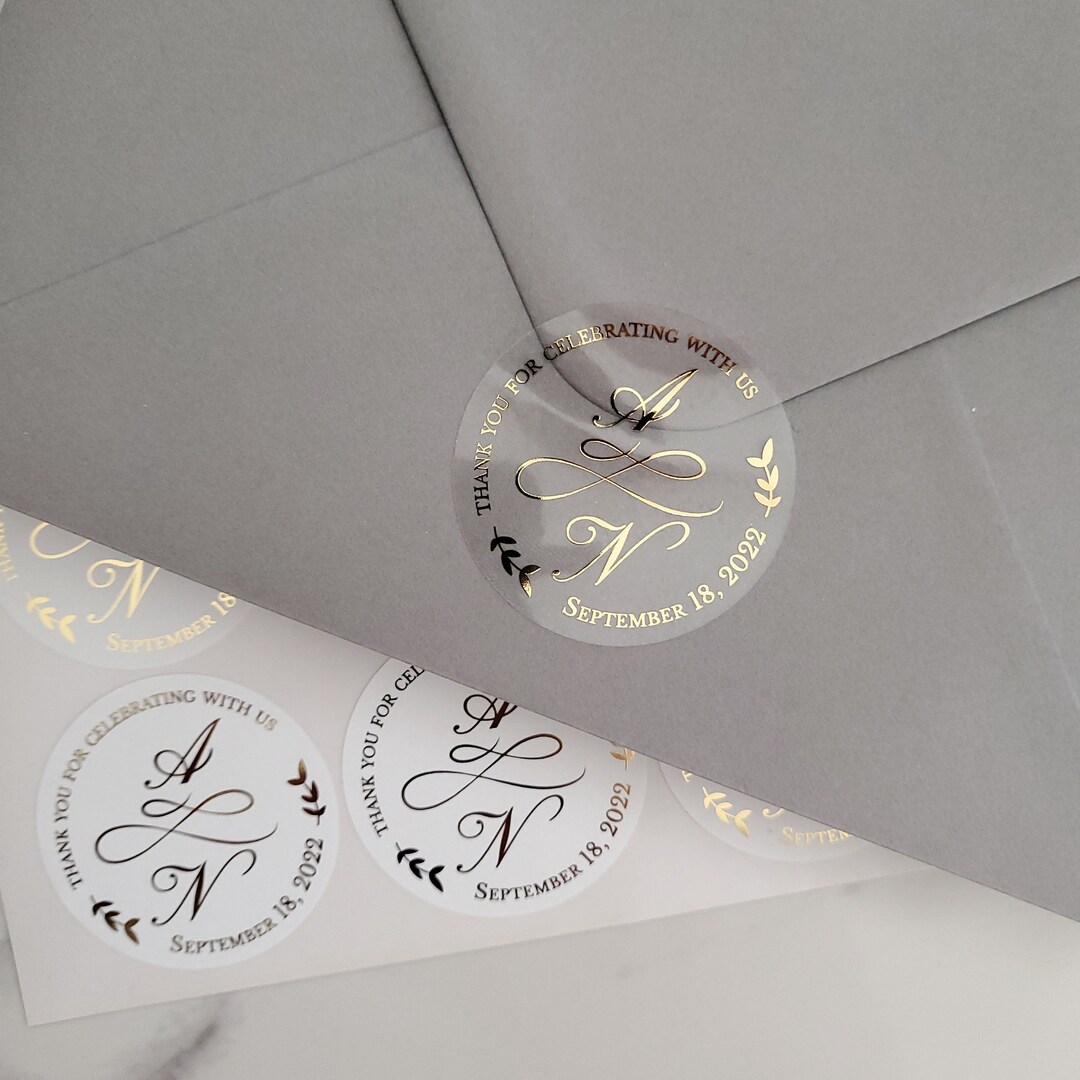 Monogram Wedding Favor Stickers: Clear & Gold, Personalized Labels - Etsy