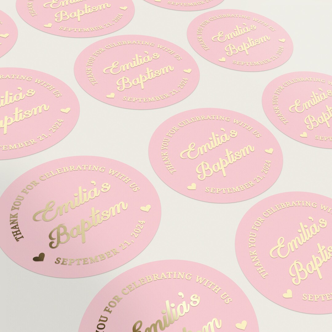 Pink Baptism Stickers for Girl, Stickers for Baptism Favors, Gold ...