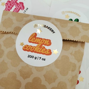Custom Bakery Retro Label Round Cookie Stickers Gold Foil Food Stickers ...
