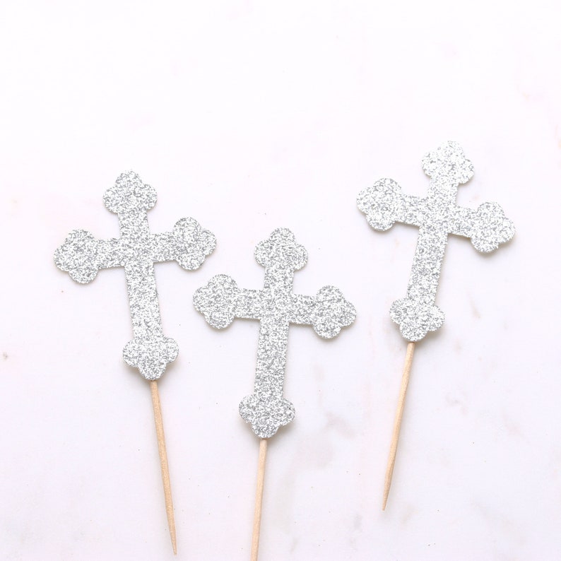 Cross Cupcake Toppers Silver Cross or Gold Cross Cupcake - Etsy