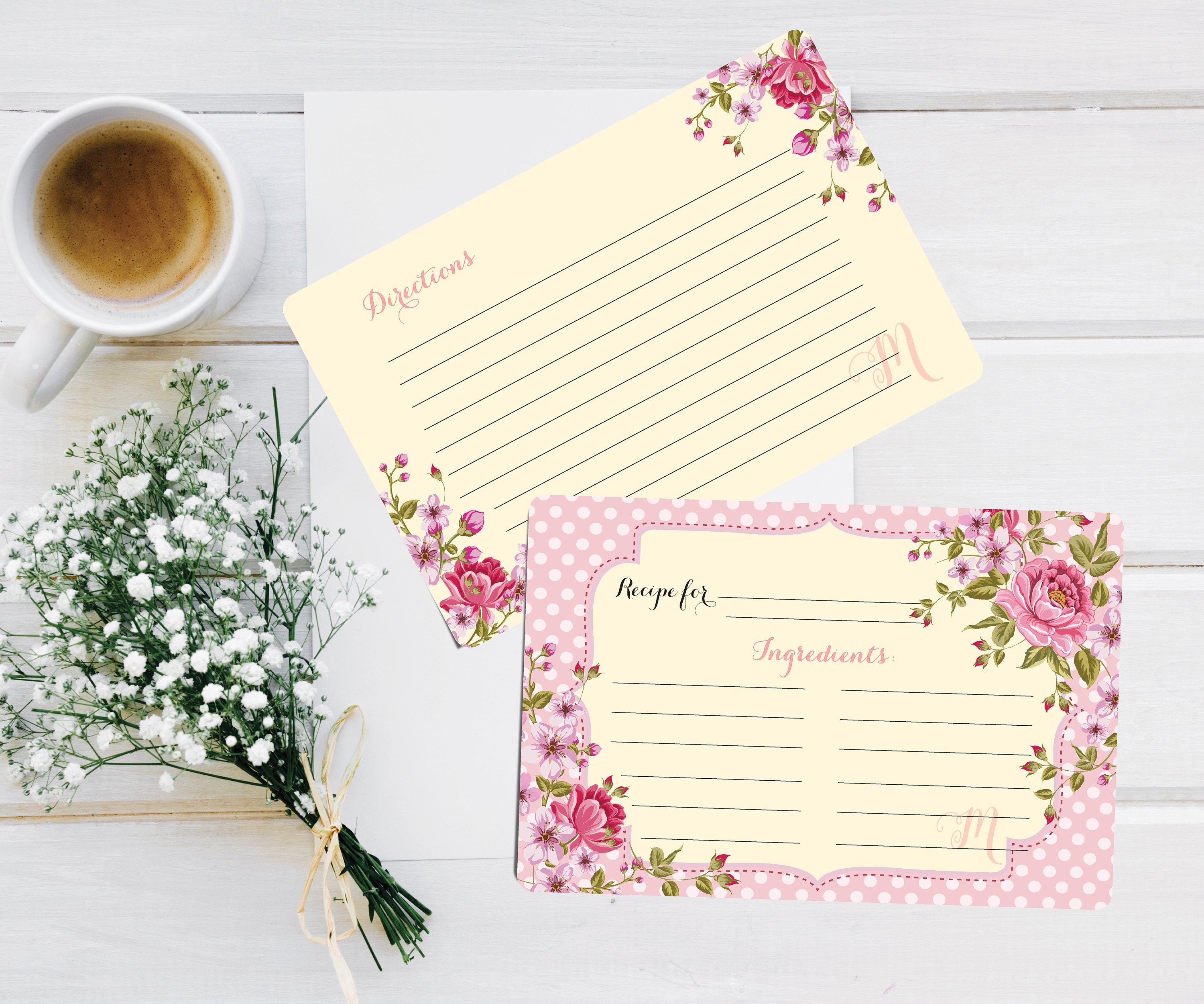 Floral Recipe Cards 4x6 Recipe Cards Custom Recipe Card Cute - Etsy