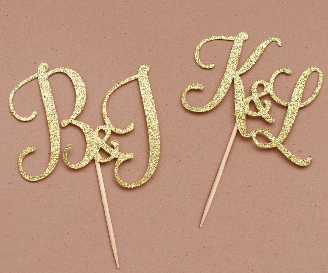 Wedding Initial Cupcake Topper in Gold With Elegant Script Two - Etsy