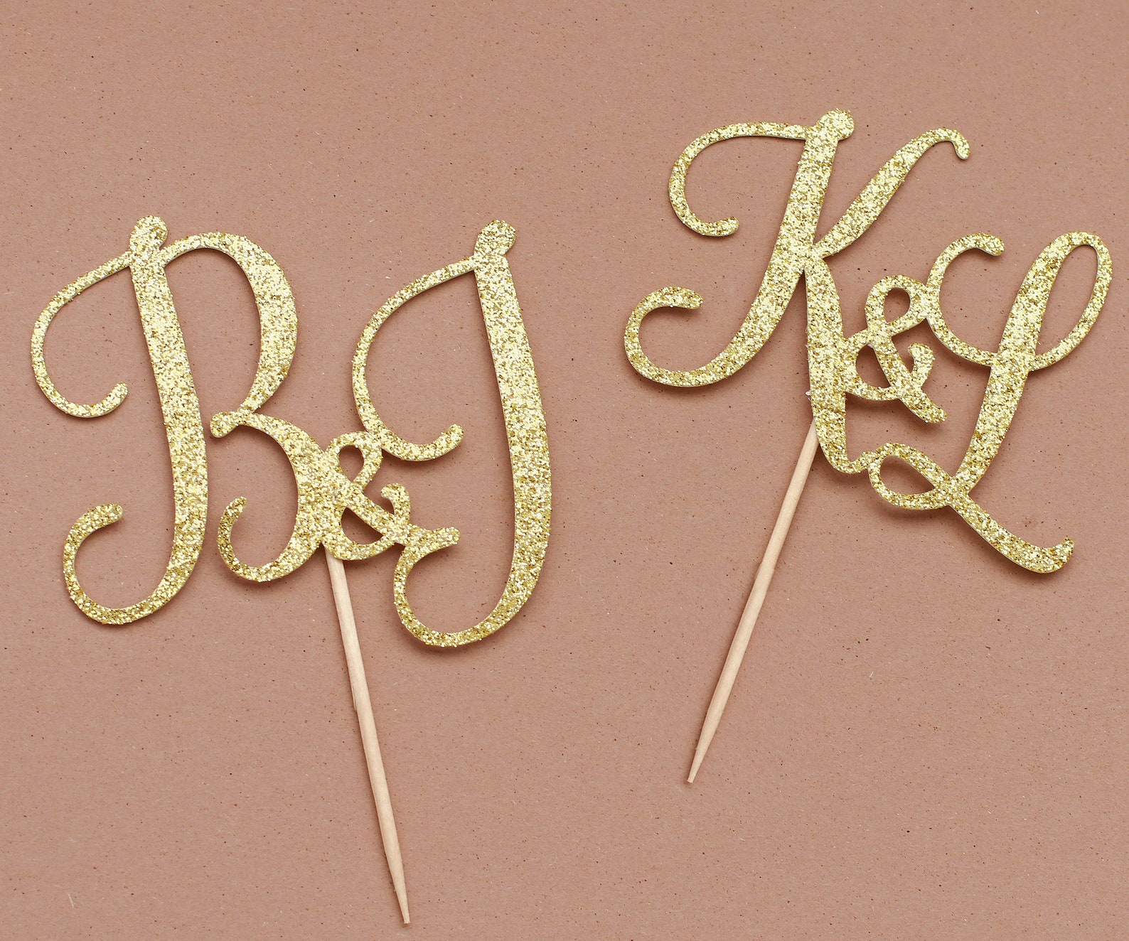 Wedding Initial Cupcake Topper in Gold With Elegant Script Two Letter ...