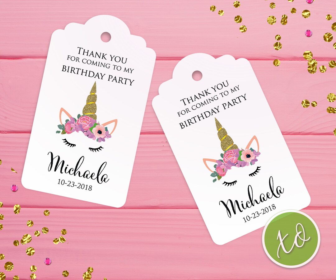 Unicorn Favor Tags, Thank You for Coming to My Birthday Tags, Unicorn ...