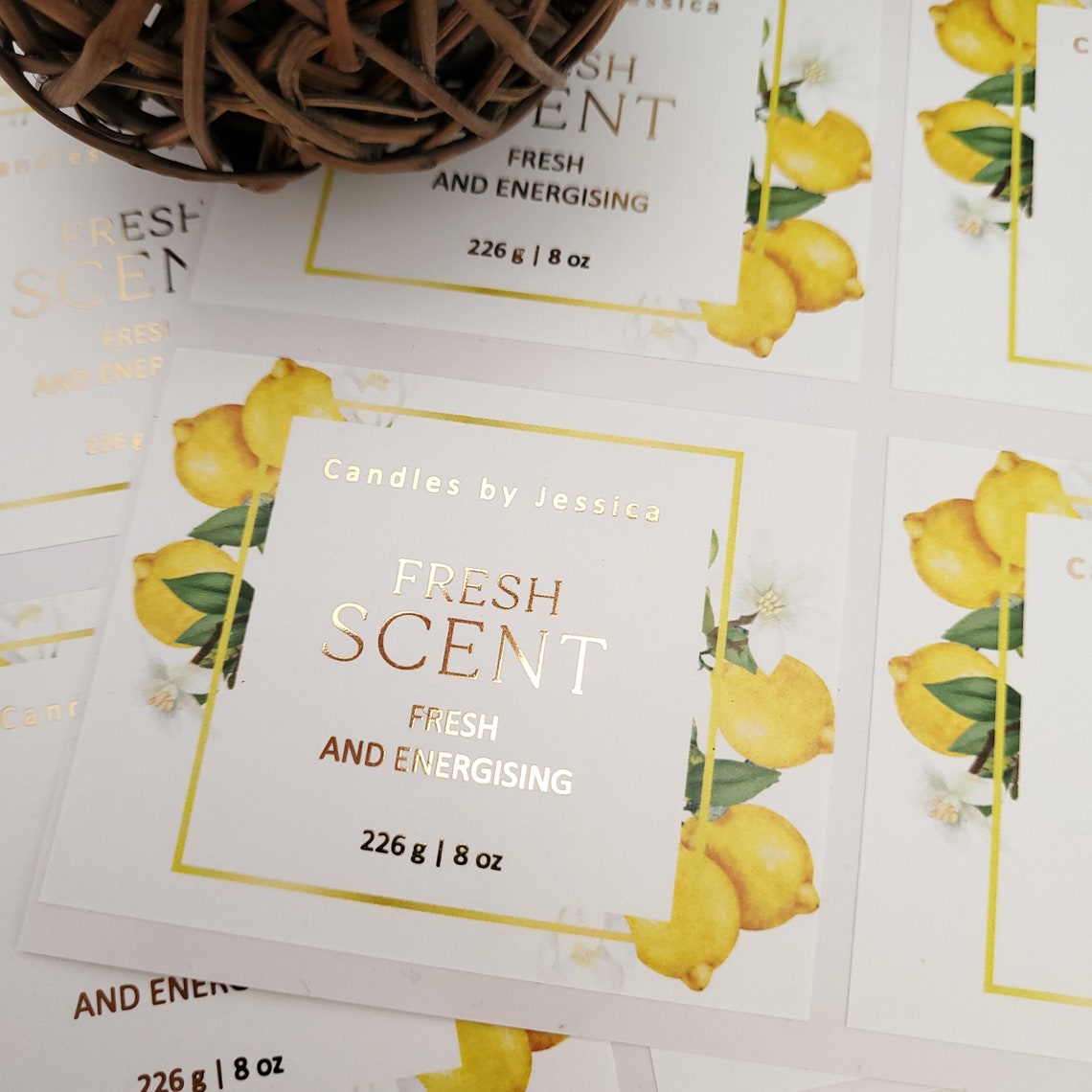 Custom Lemon Candle Label Stickers: Gold Foil Packaging - Etsy