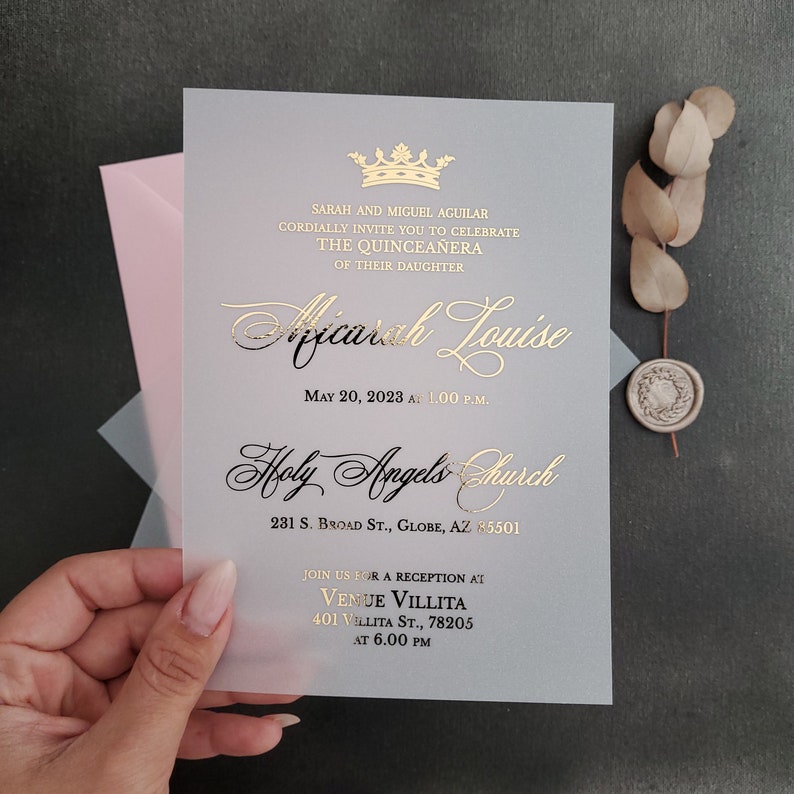 Luxury Vellum Quinceanera Invitations With Gold Crown 15th - Etsy