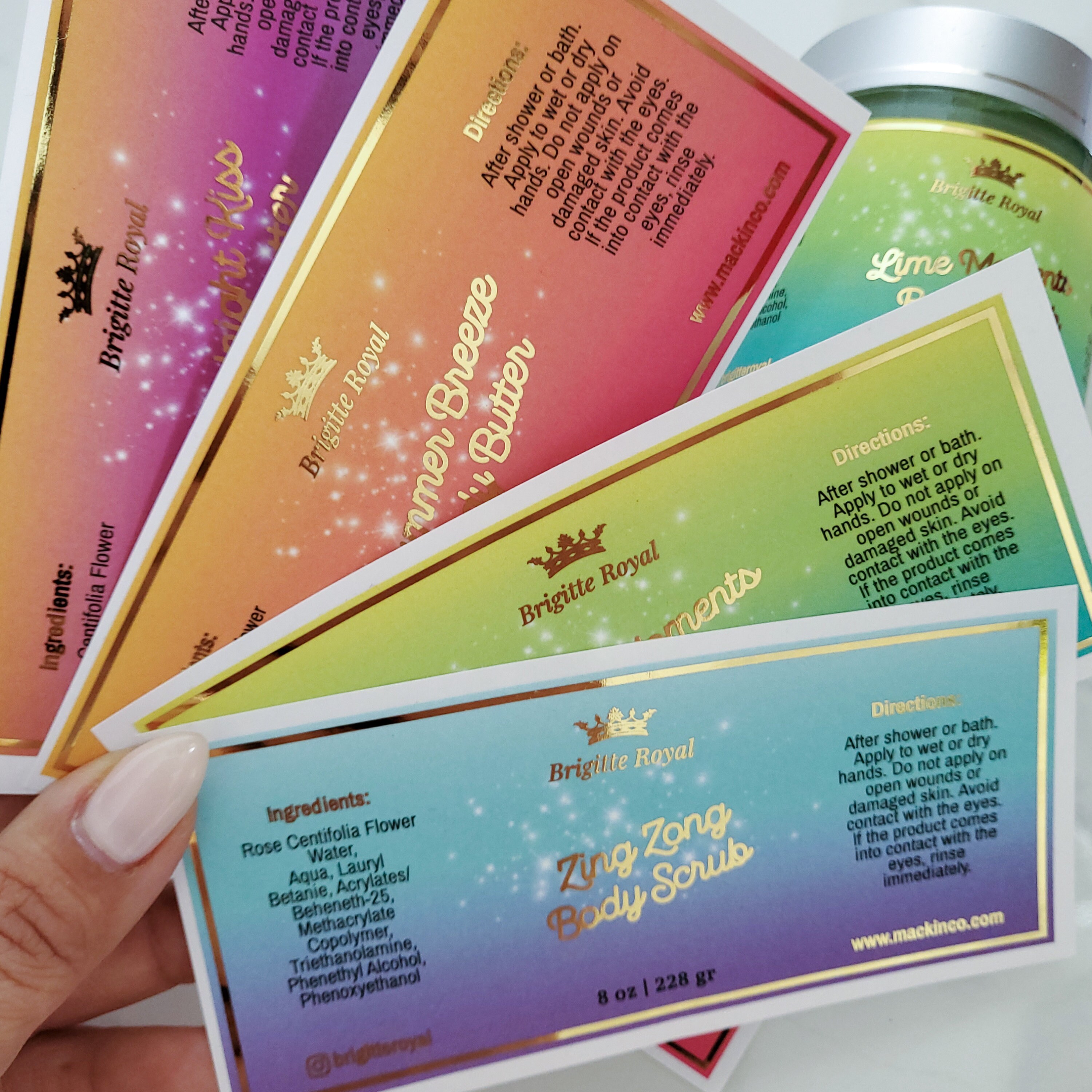 Custom Body Butter Label Stickers: Rainbow Gradient, Gold Foil Print - Etsy