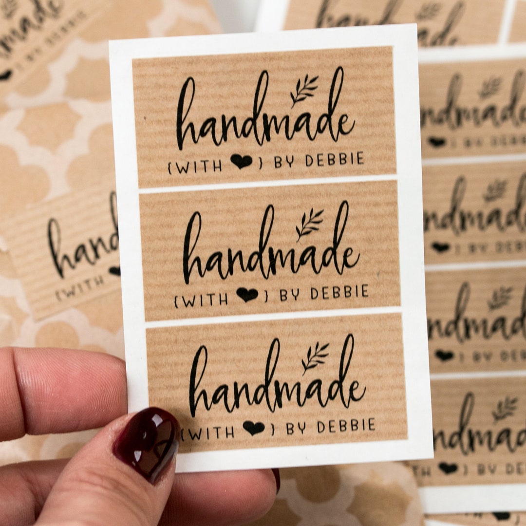 Handmade With Love Personalized Stickers, 2x1 Inch Rectangular Kraft ...