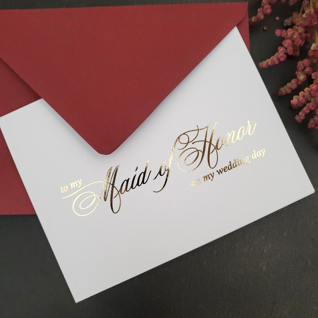 Gold Foiled Maid of Honor Wedding Day Card - Etsy