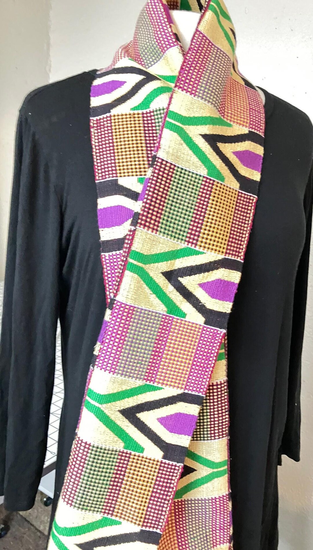 African Cultural Sash, Ethnic Cultural Stole, Long Kente Sash, Fashion ...