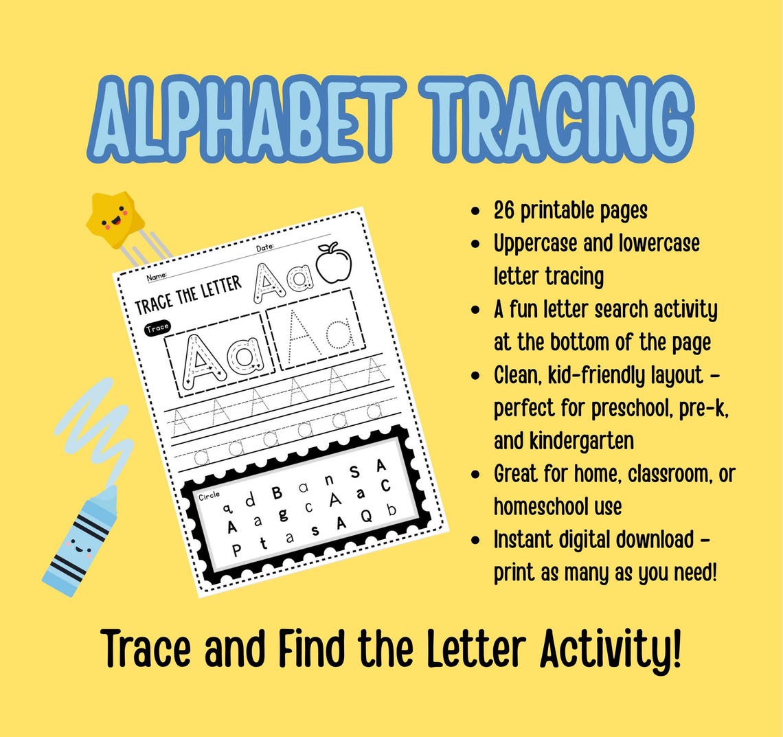 Alphabet Tracing Pages: Handwriting Practice for Preschool ...