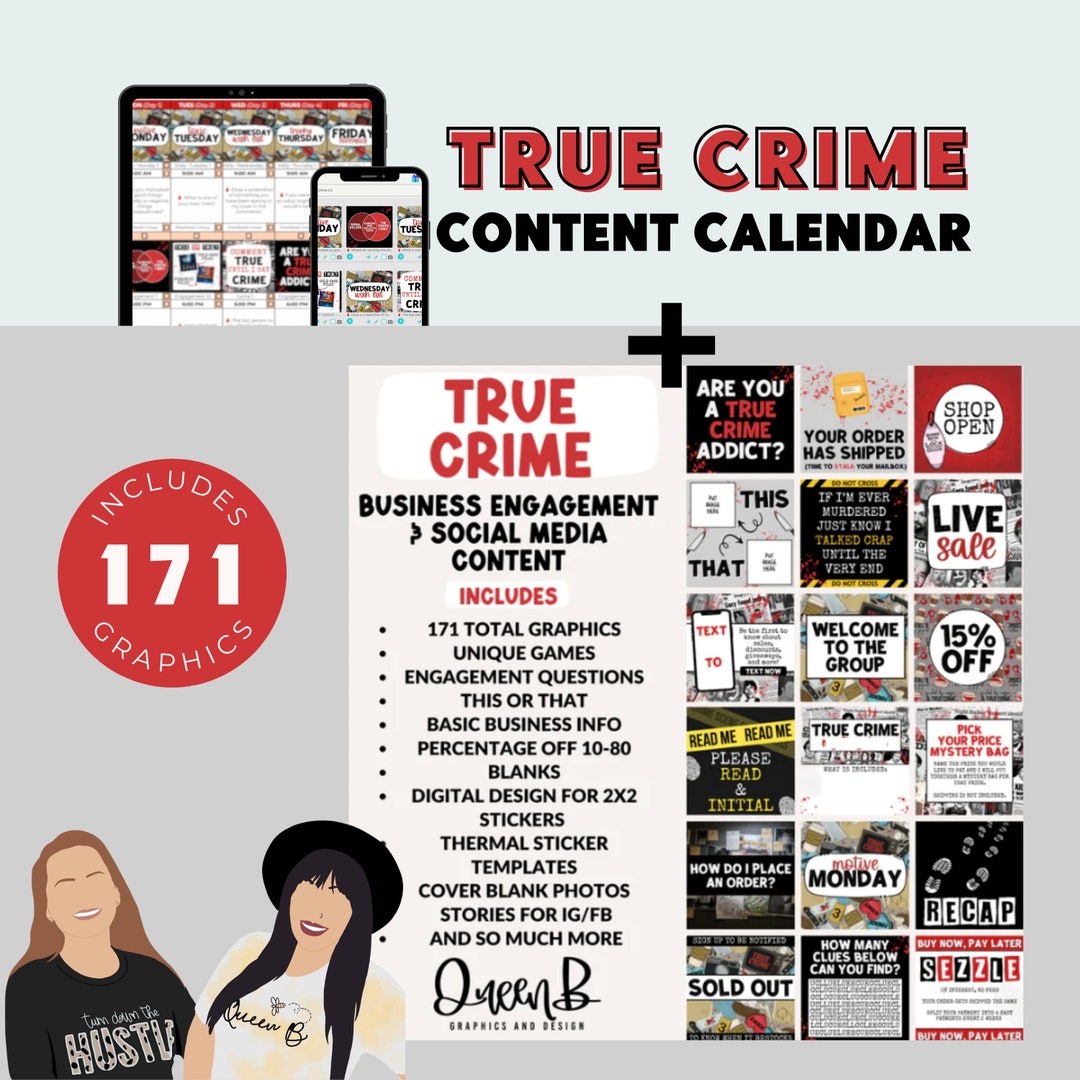True Crime Themed Digital Content Calendar & 171 Engagement Graphics ...