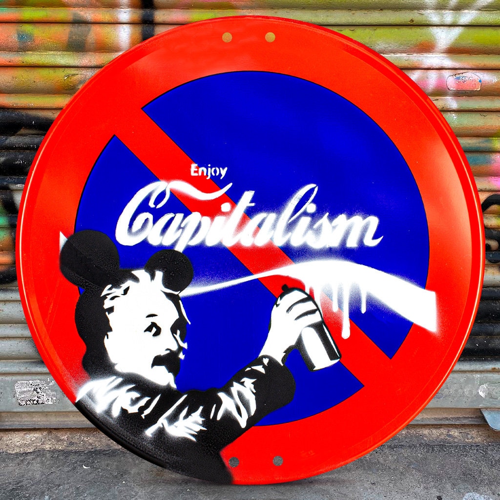 Capitalism Einstein Road Sign Paint Pop Art Style 50x50 Cm by Josh ...