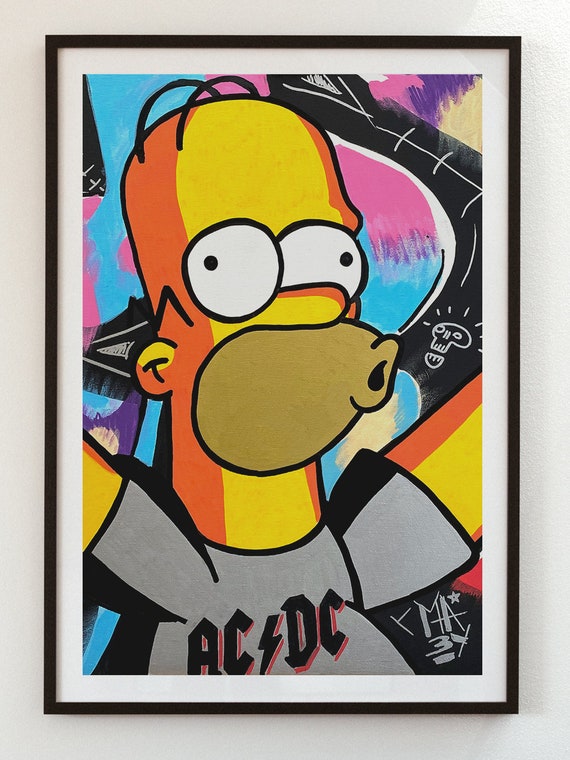 Homer Simpson Rock AC DC Guitar Canvas Paint Poster Print - Etsy