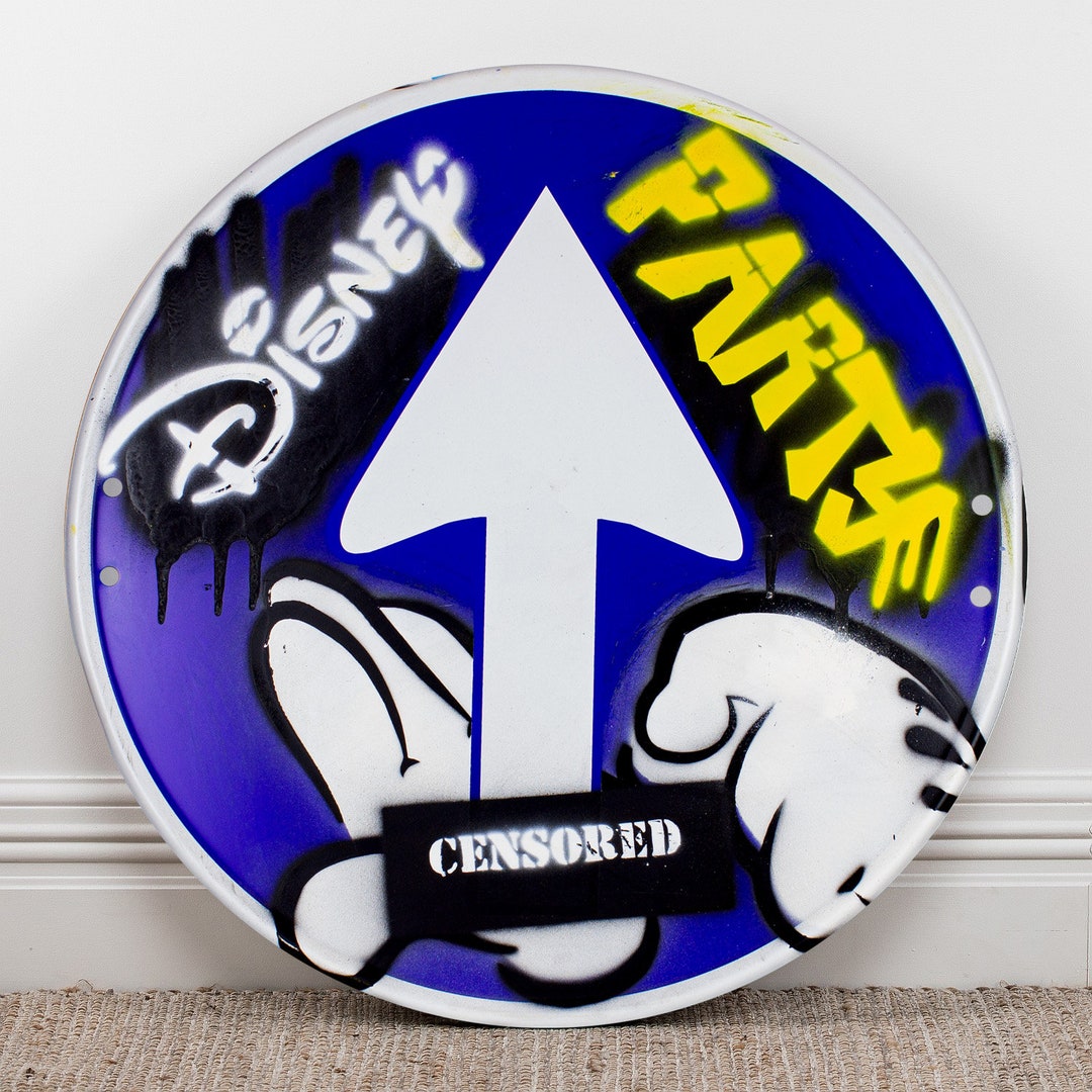 Disney and Mickey Blue Road Sign With Spray Paint Pop Art Size - Etsy