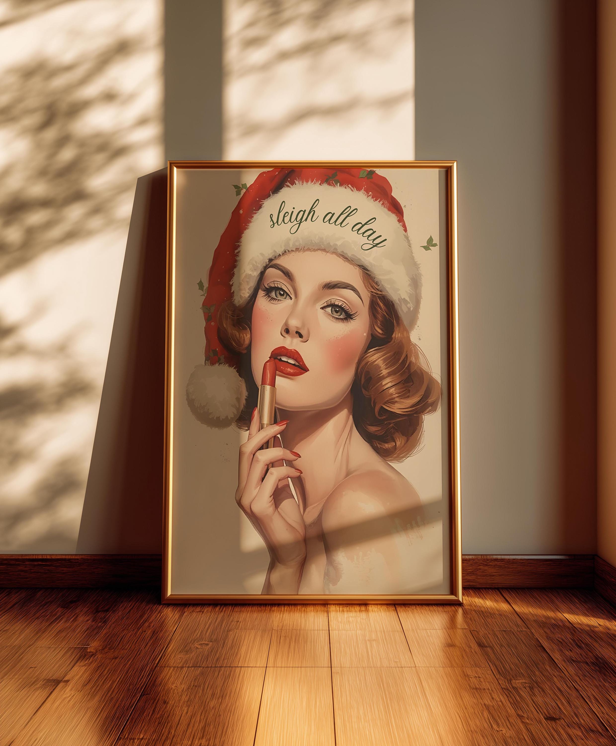 Vintage Christmas Glam Wall Art, Retro Holiday Pin up Girl Print ...