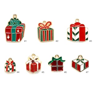 10pcs, Present Charms, Enamel Gift Box Charm, Christmas Earring Charms ...