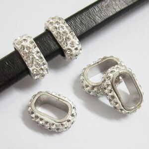 6pcs White Rhinestone Sliders Licorice Leather Findings Crystal Beads ...
