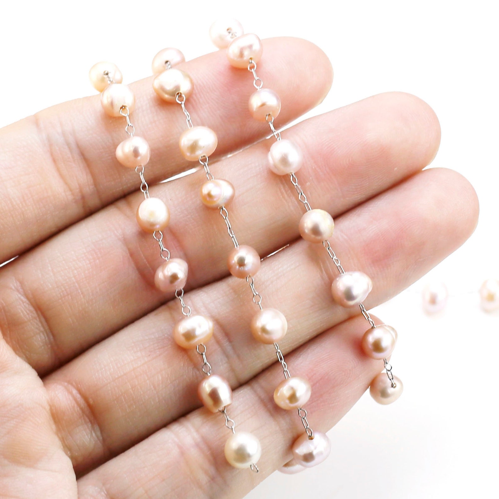 Freshwater Pearl Rosary Beaded Chain, Wire Wrapping Chain, Handmade ...
