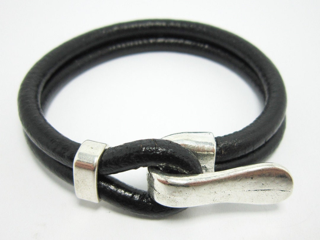 5sets Open Hooks Half Cuff Bracelet Clasp Antique Silver 4mm Leather ...