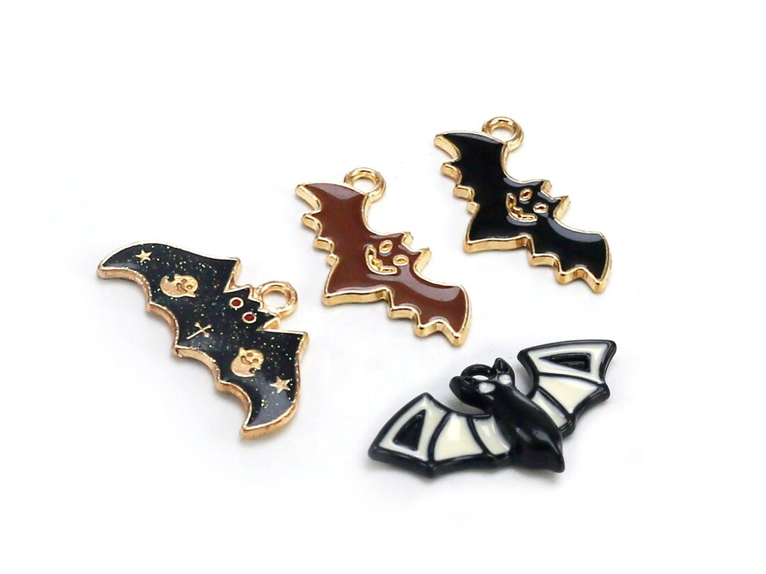 Enamel Bat Charm, Halloween Charm, Spooky Earring Charms, Gold Tone ...