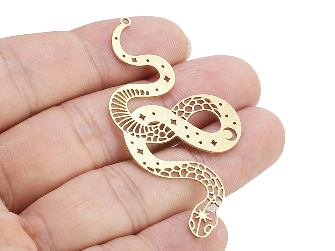 Brass Snake Pendant, Moon Star Snake Charm, Earring Charms, 60x29.6x0 ...