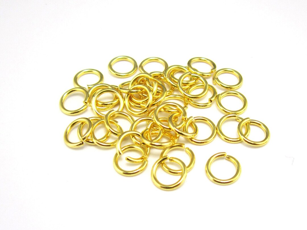 100pcs Gold Jump Rings, Brass Connector, 7x1mm, Gold Tone, Round Open ...