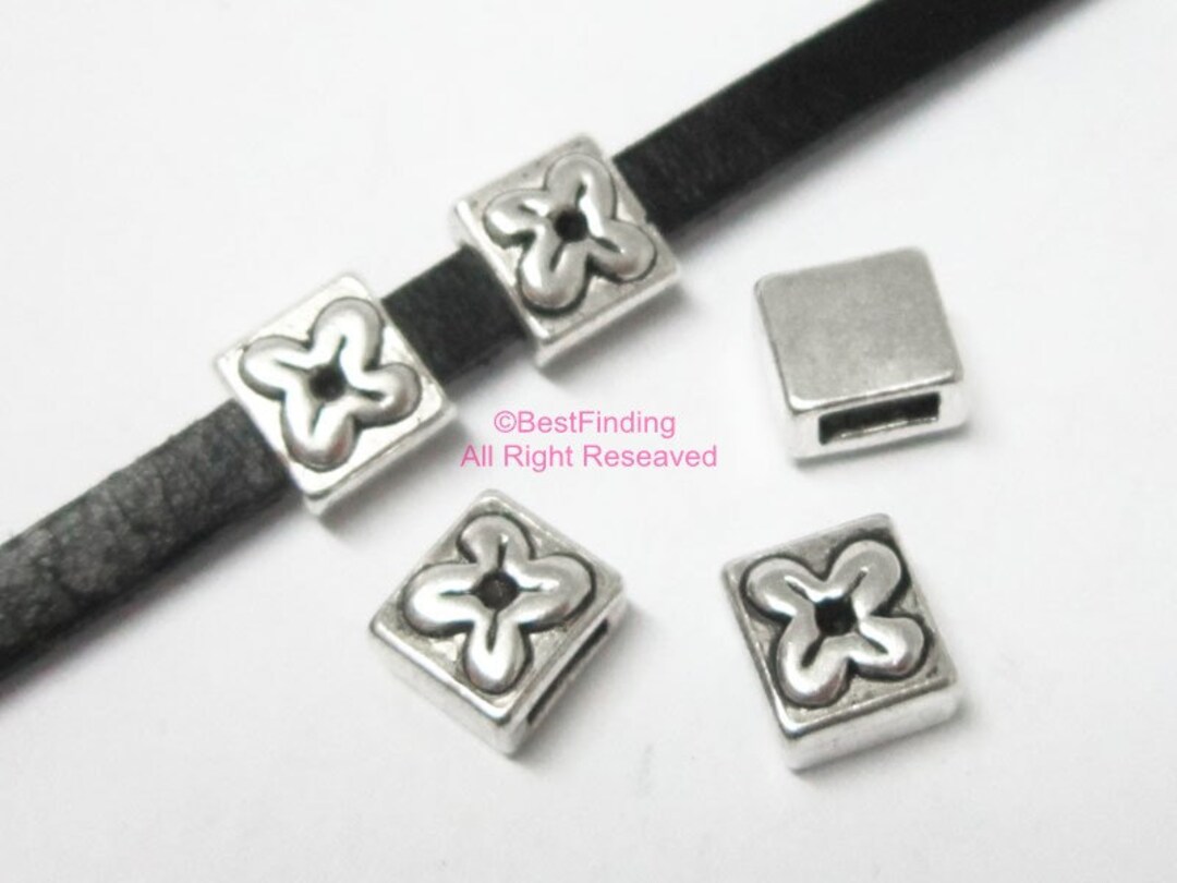 10pcs 5x2mm Square Flower Slider Flat Leather Slider 5mm Leather ...