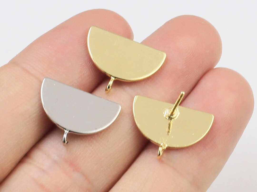 Half Round Stud Earrings, Half Moon Earring Post, Semi Circle, Earrings ...