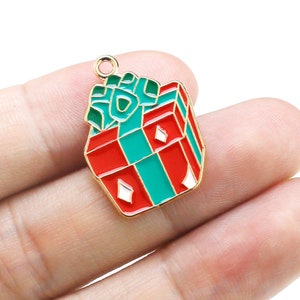 10pcs, Present Charms, Enamel Gift Box Charm, Christmas Earring Charms ...