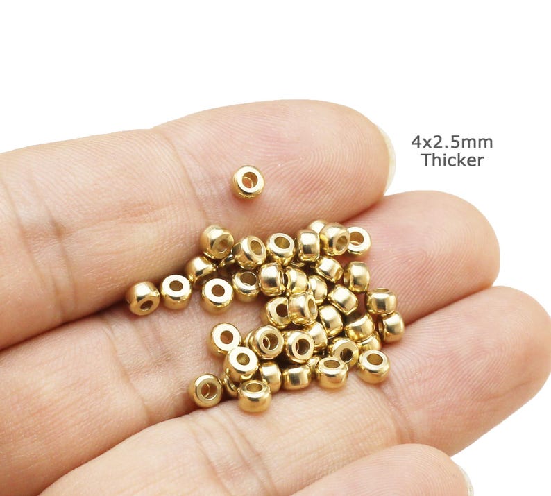 Rondelle Spacer Beads, Brass Round Beads, Solid Seeding Beads, Bracelet ...